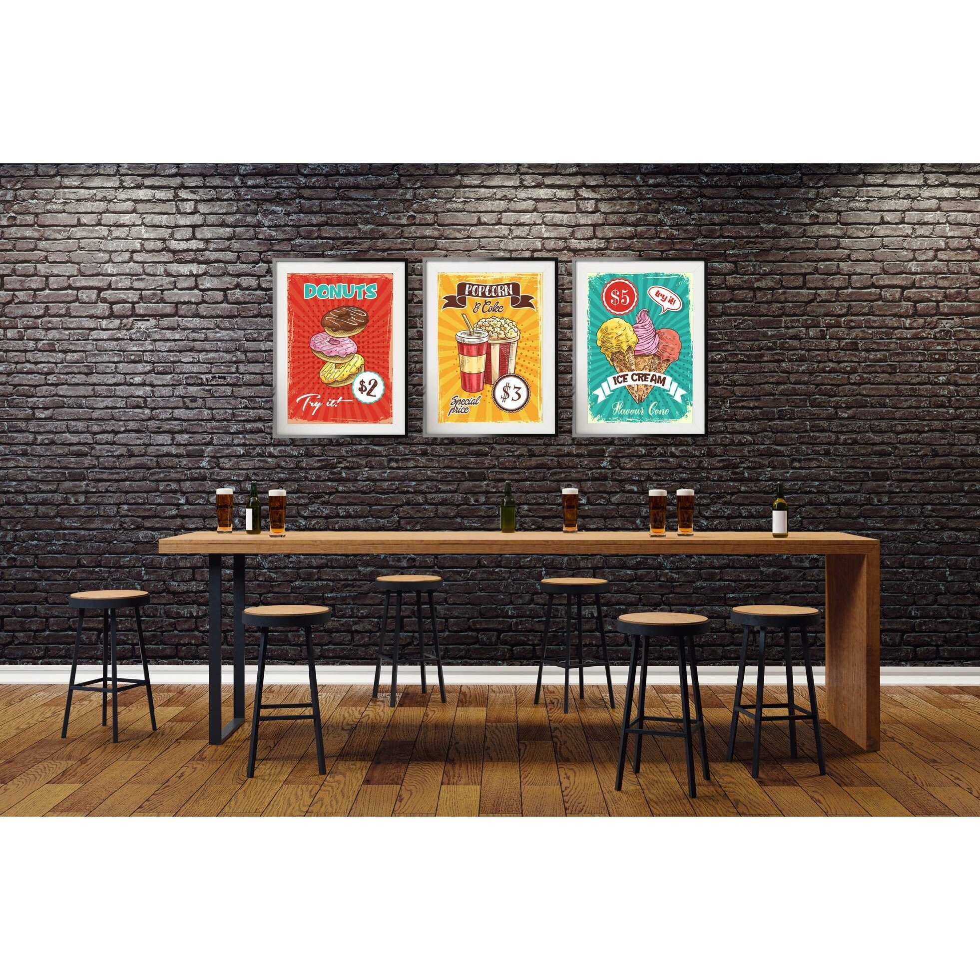 Set 3 tablouri poster, Model- Grafica bar retro, Fara rama, 42 cm x 29 ...