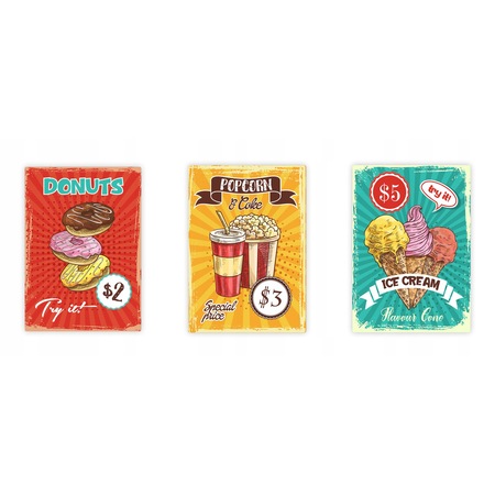 Set 3 tablouri poster, Model- Grafica bar retro, Fara rama, 42 cm x 29 ...