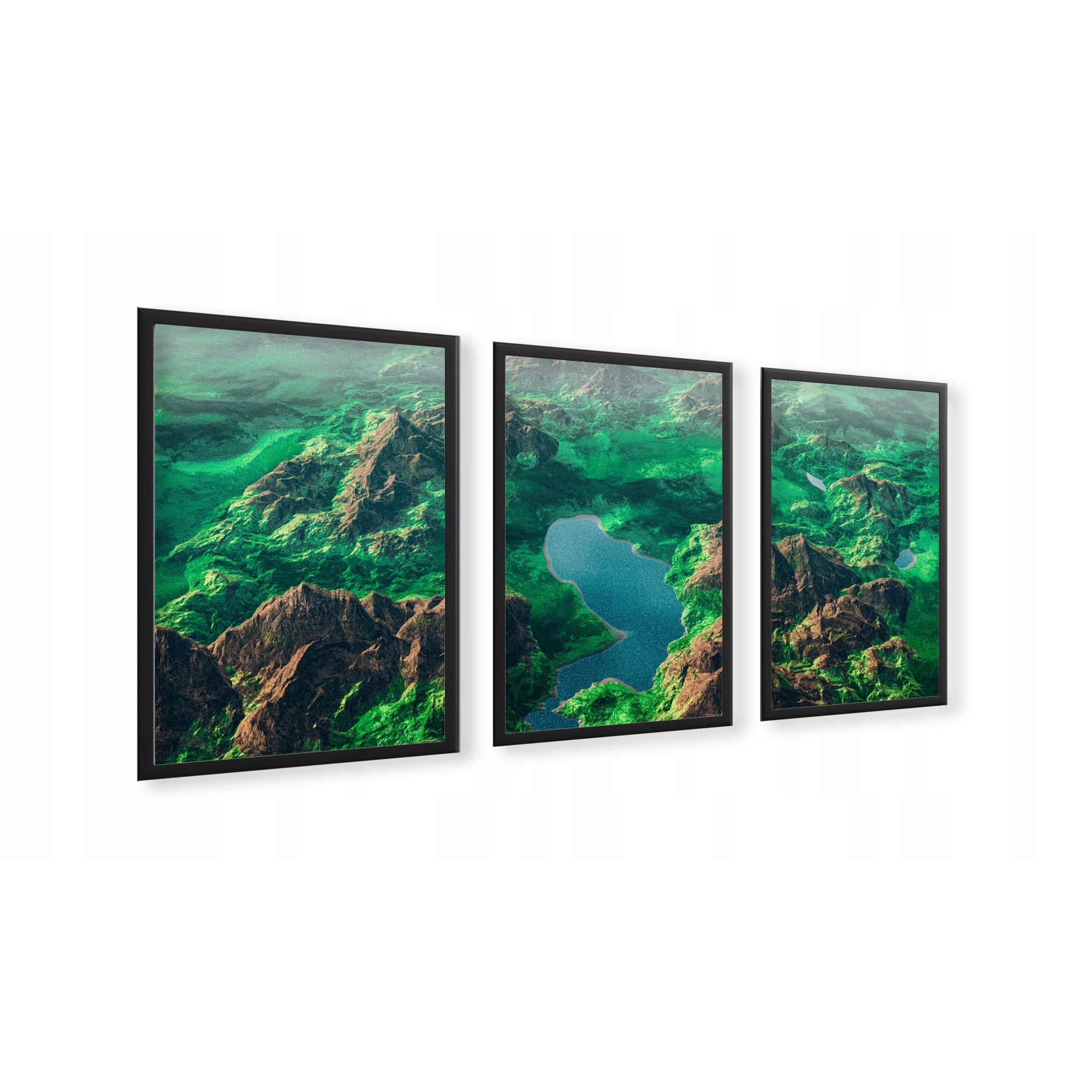 Set 3 tablouri poster, Model- Emerald Mountains Lake, Fara rama, 42 cm ...