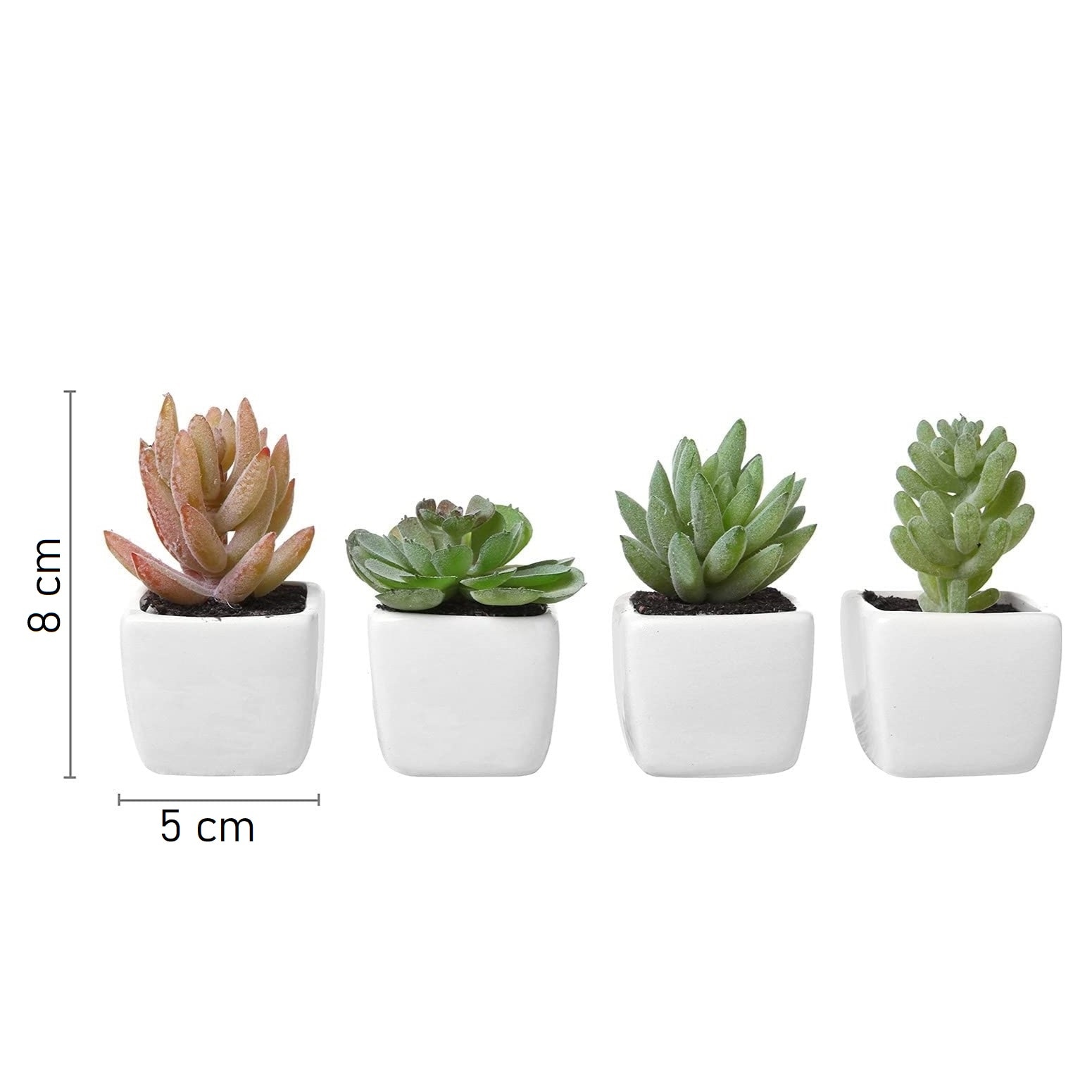 Set 4 Plante Artificiale in Ghivece din Ceramica in Forma de Cub Alb ...