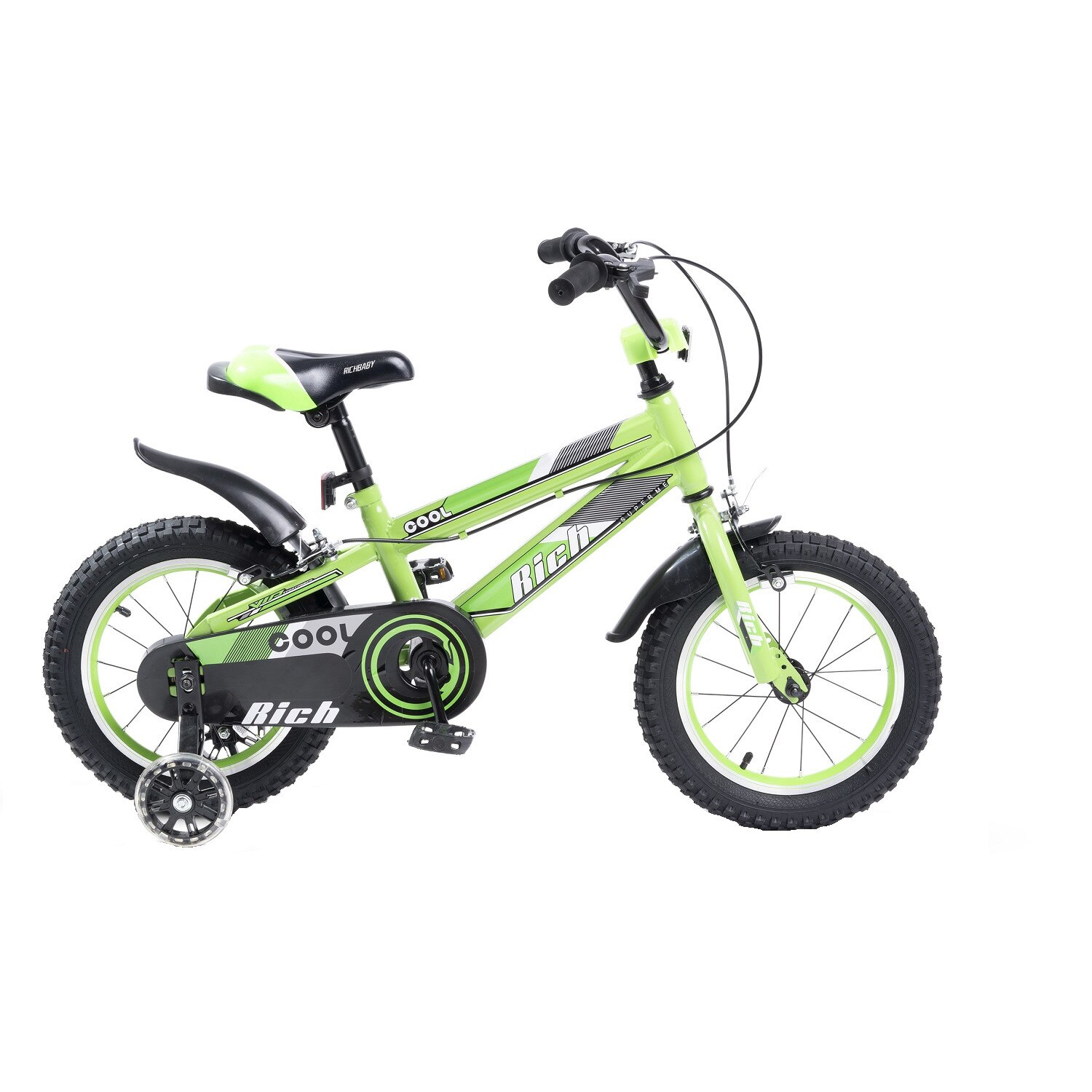 Bicicleta MTB pentru copii cu roti ajutatoare, frane C-brake, verde ...