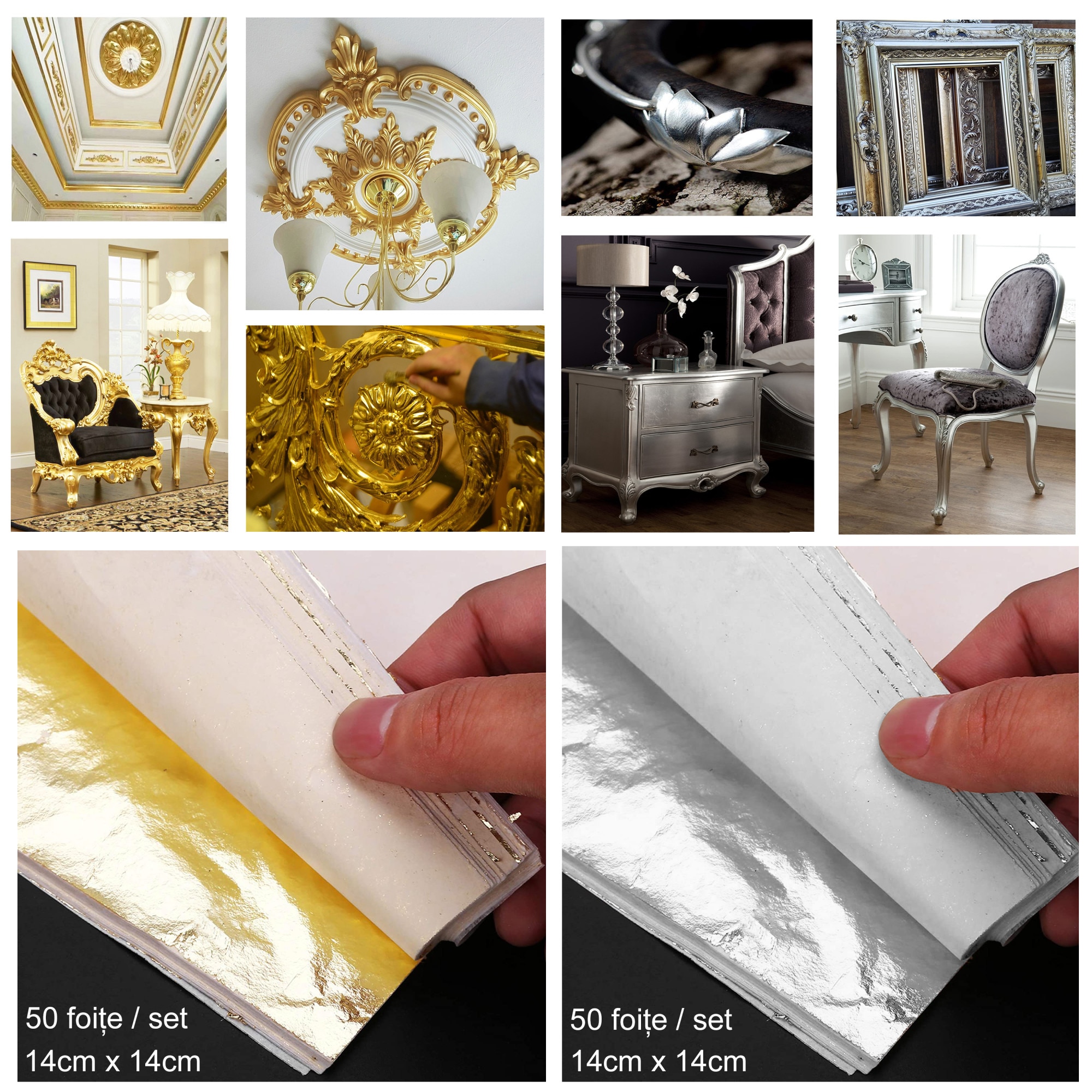 Set 100 foite imitatie Aur si Argint Schlagmetall pentru poleire ...