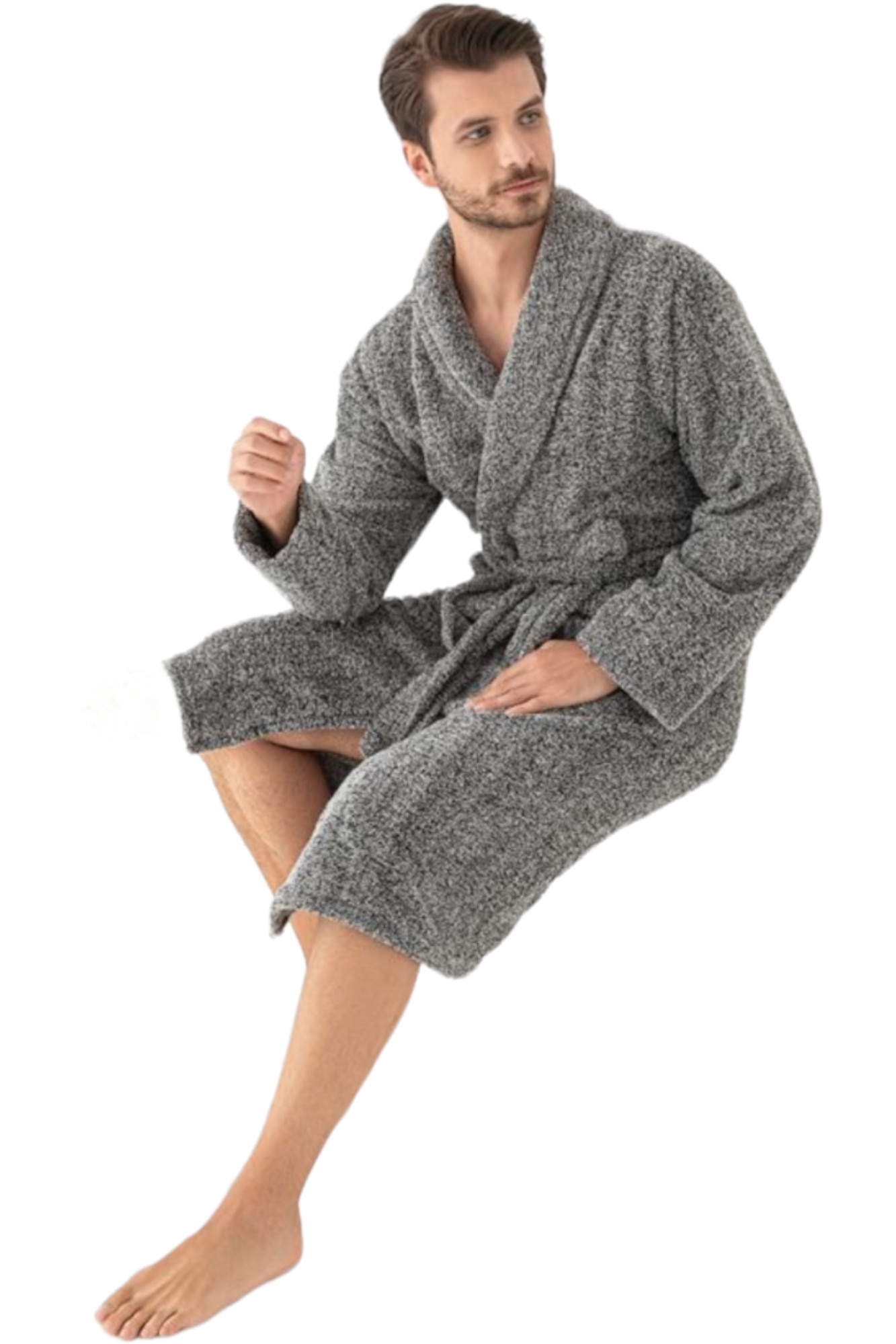 Halat barbatesc, StarFashion, pufos, cocolino, cu buzunare si cordon in ...