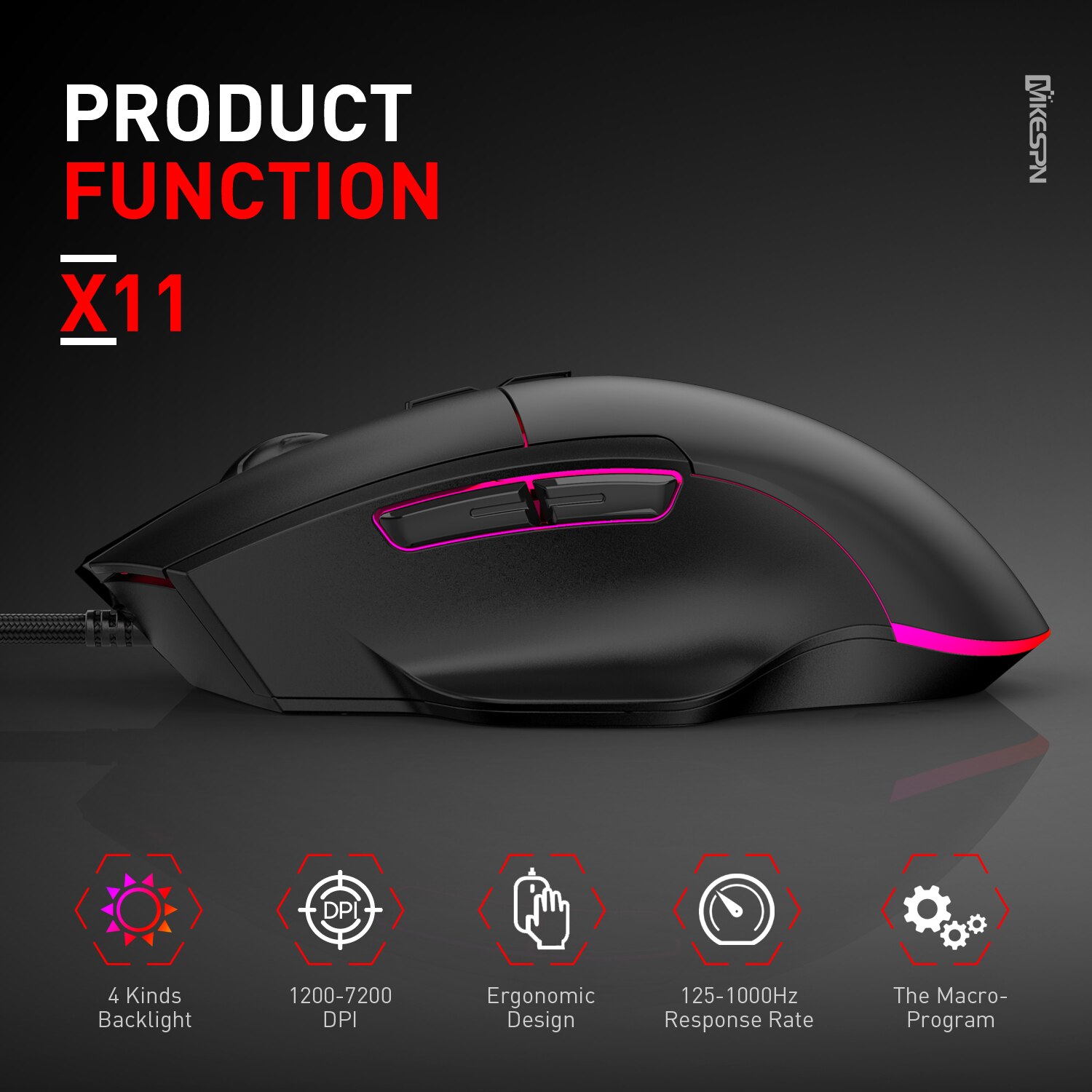 Mouse gaming X12 Lightsync, MKESPN, 1200-7200 DPI, RGB, Negru - eMAG.ro