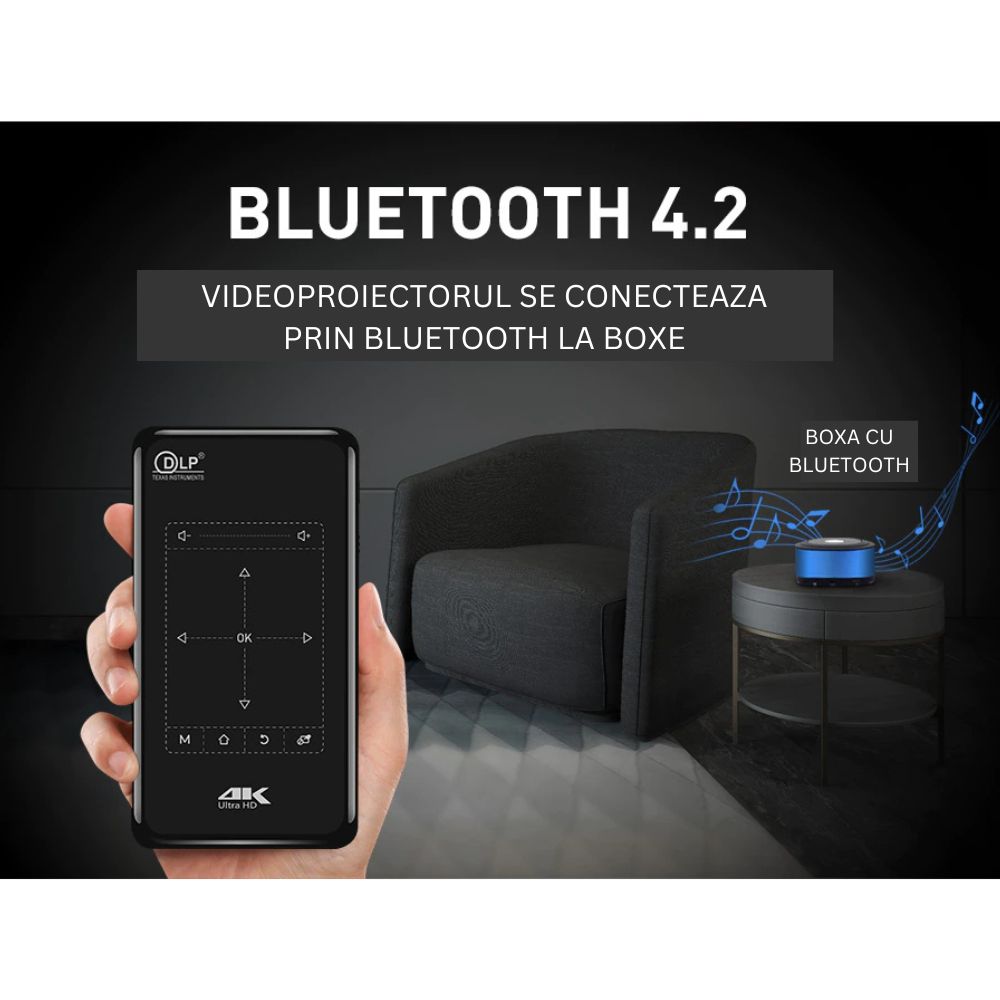 Мини LED видео проектор DLP P09-II 4K, Android 9.0, Wi-Fi, черен - eMAG.bg