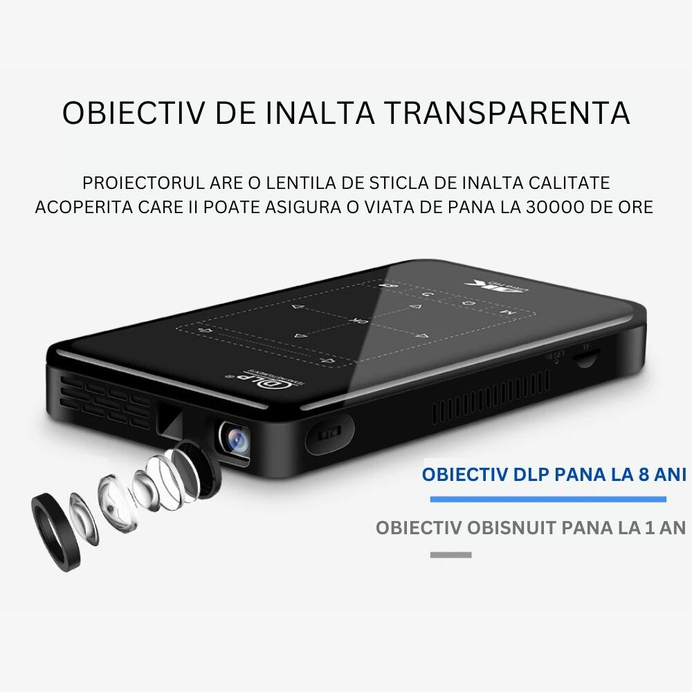 Мини LED видео проектор DLP P09-II 4K, Android 9.0, Wi-Fi, черен - eMAG.bg