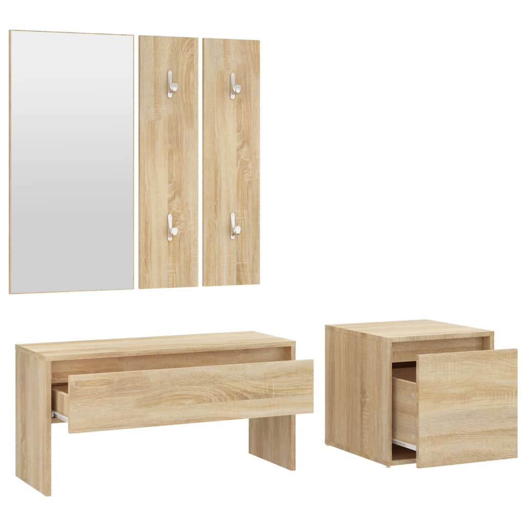 Set de mobilier pentru hol, stejar sonoma, lemn prelucrat, Scandinav Si ...