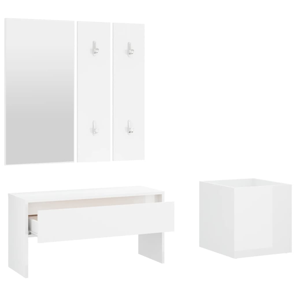 Set mobilier pentru hol, alb extralucios, lemn prelucrat, Furniture ...