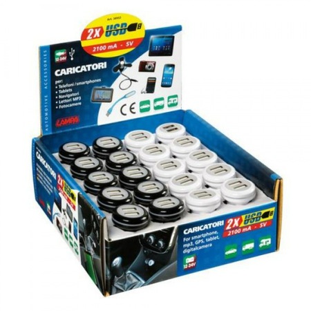 Set 20 incarcatoare auto, Lampa, 12/24V, USB, 2100 mAh, Negru/Alb - eMAG.ro