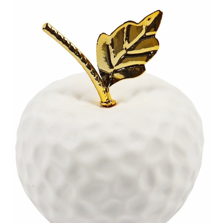 Decoratiune mar 10X12.3 cm, alb cu auriu, ceramica - eMAG.ro