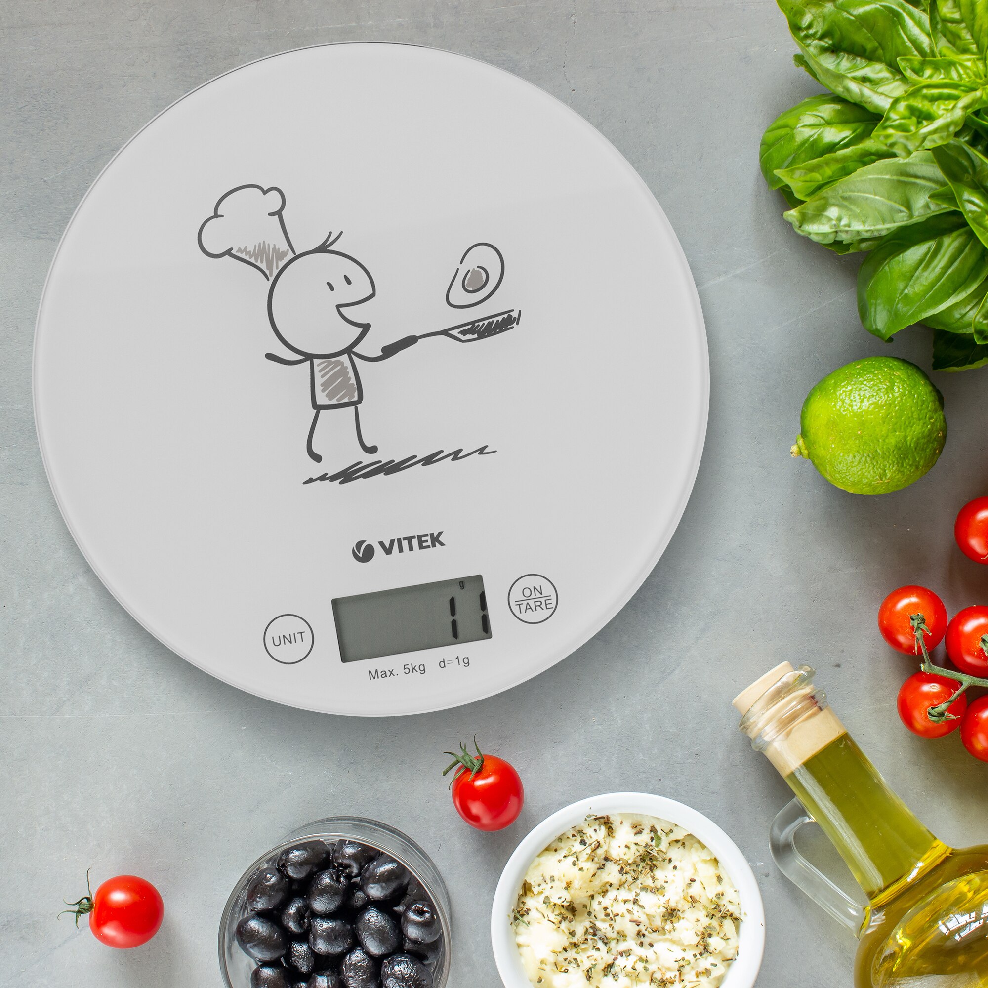 Cantar de bucatarie VITEK VT-8018, max 5kg, 18х18cm, Indicator de suprasarcina, Cantarire ...