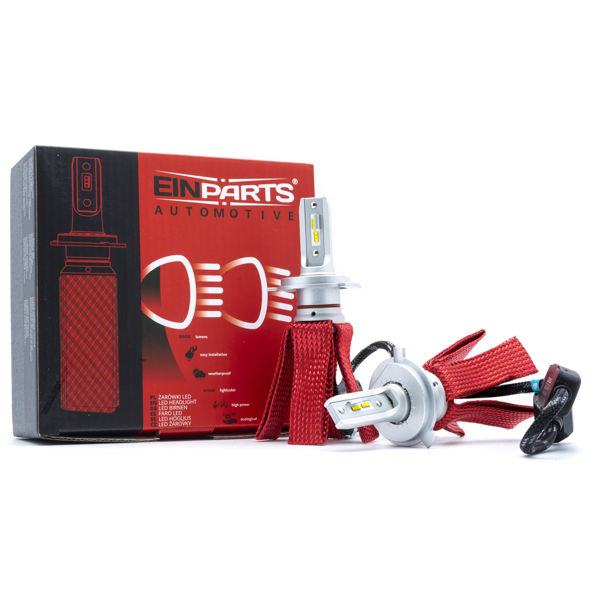 Set 2 becuri far, EinParts Automotive, LED, H4, Octopus, 6000K, CANbus ...