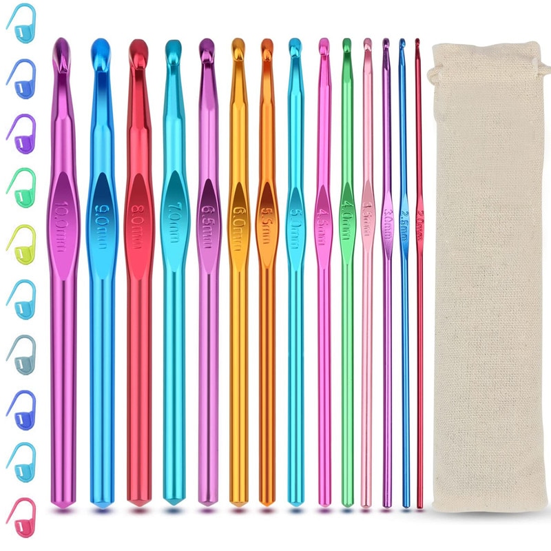 Set 14 accesorii crosetare, Aluminiu, Multicolor - eMAG.ro