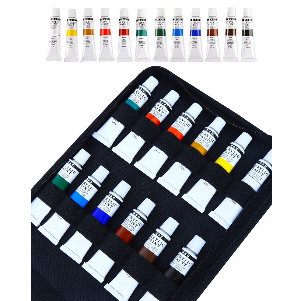 Set de 12x pensule si vopsele acrilice H&B, 12x12ml - eMAG.ro