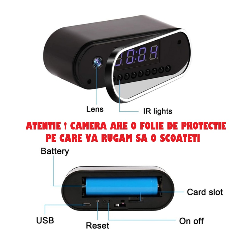 Mini camera Spy REVOSE™, WI-FI, IP, Ascunsa in Ceas Desteptator ...