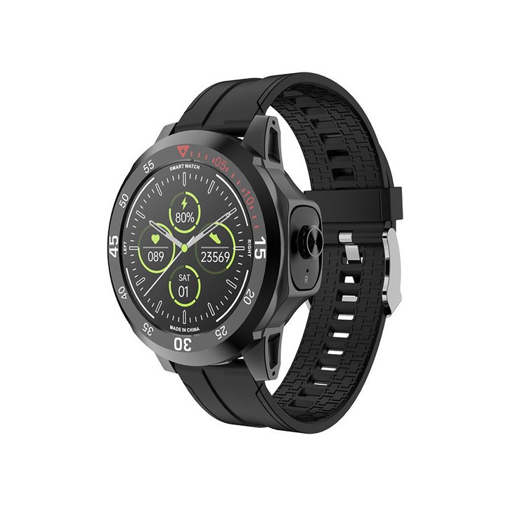 Ceas Smartwatch 2 in 1 pentru barbati, cu casti fara fir, ecran rotund ...