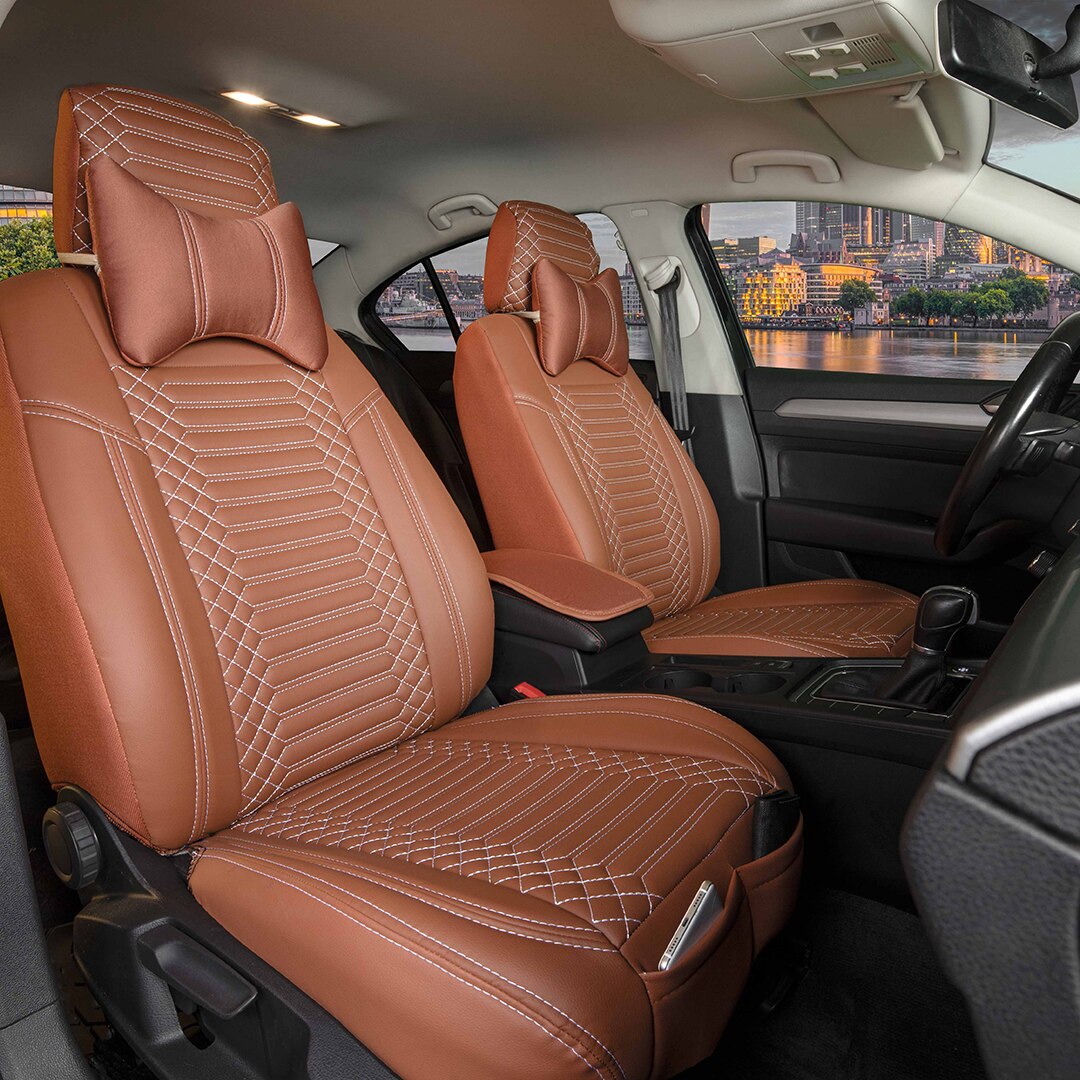 Set Huse Auto Lux Exclusiv, Piele Eco, 14 piese, 2 pernute, Coniac ...