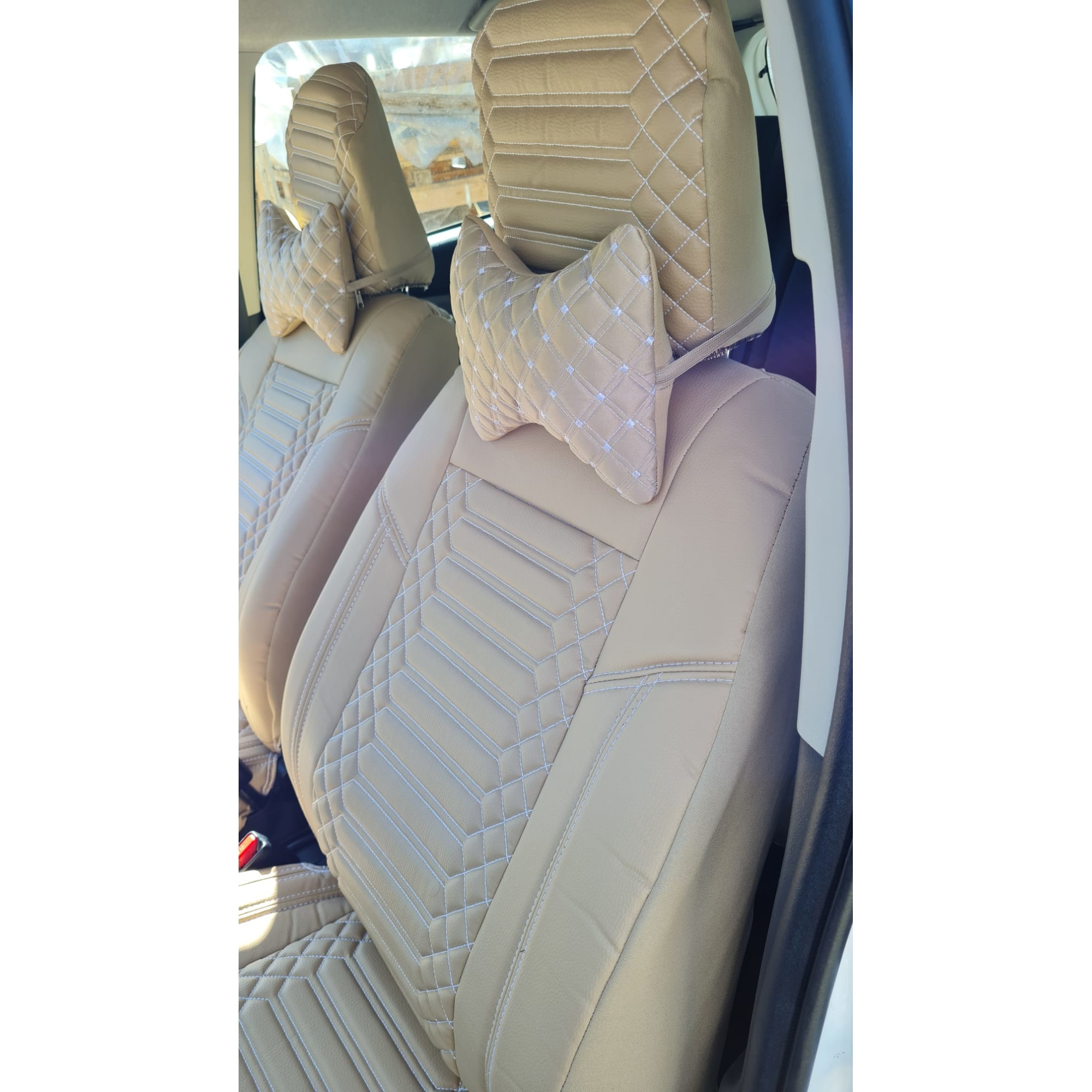 Set Huse Auto Lux Exclusiv, Piele Eco, 14 piese, 2 pernute, Bej - eMAG.ro