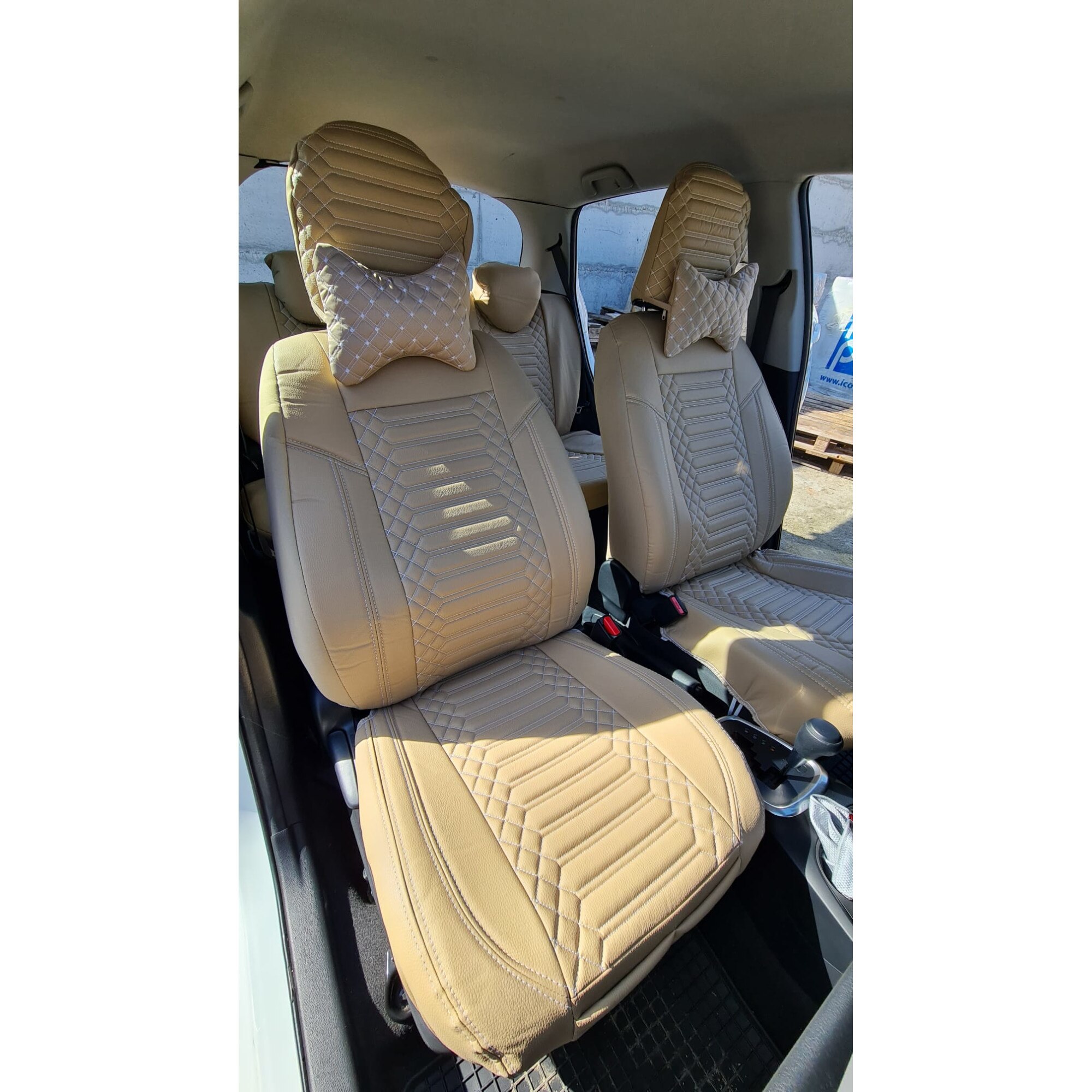 Set Huse Auto Lux Exclusiv, Piele Eco, 14 piese, 2 pernute, Bej - eMAG.ro