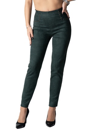 Pantaloni Tip Colant Din Catifea Verde Elastica Cu Strasuri Melanie M ...