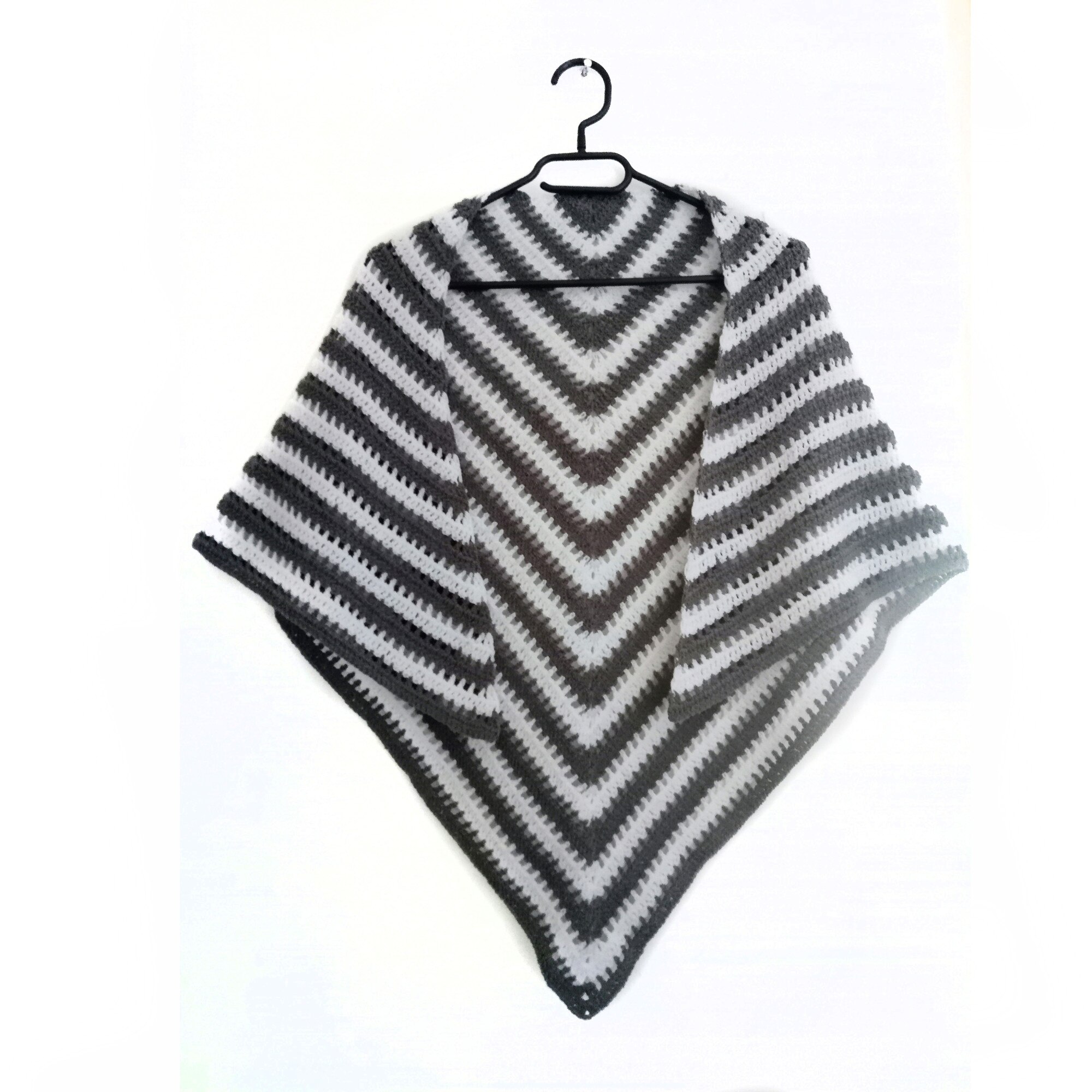 Sal alb cu gri, crosetat manual, pentru femei, 120x90x90cm - eMAG.ro