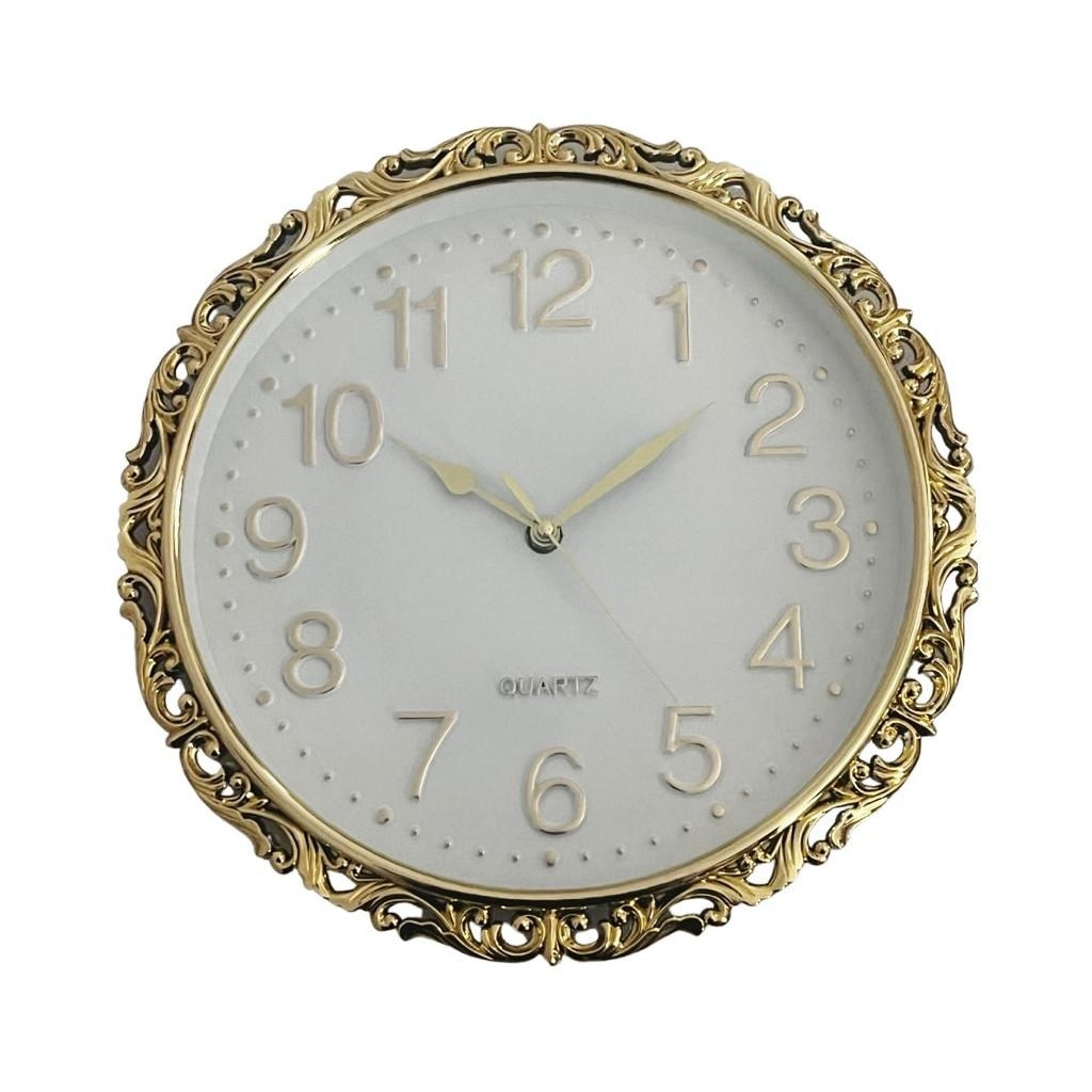 Ceas decorativ de perete cu numere mari, 32 cm Auriu/Alb - eMAG.ro