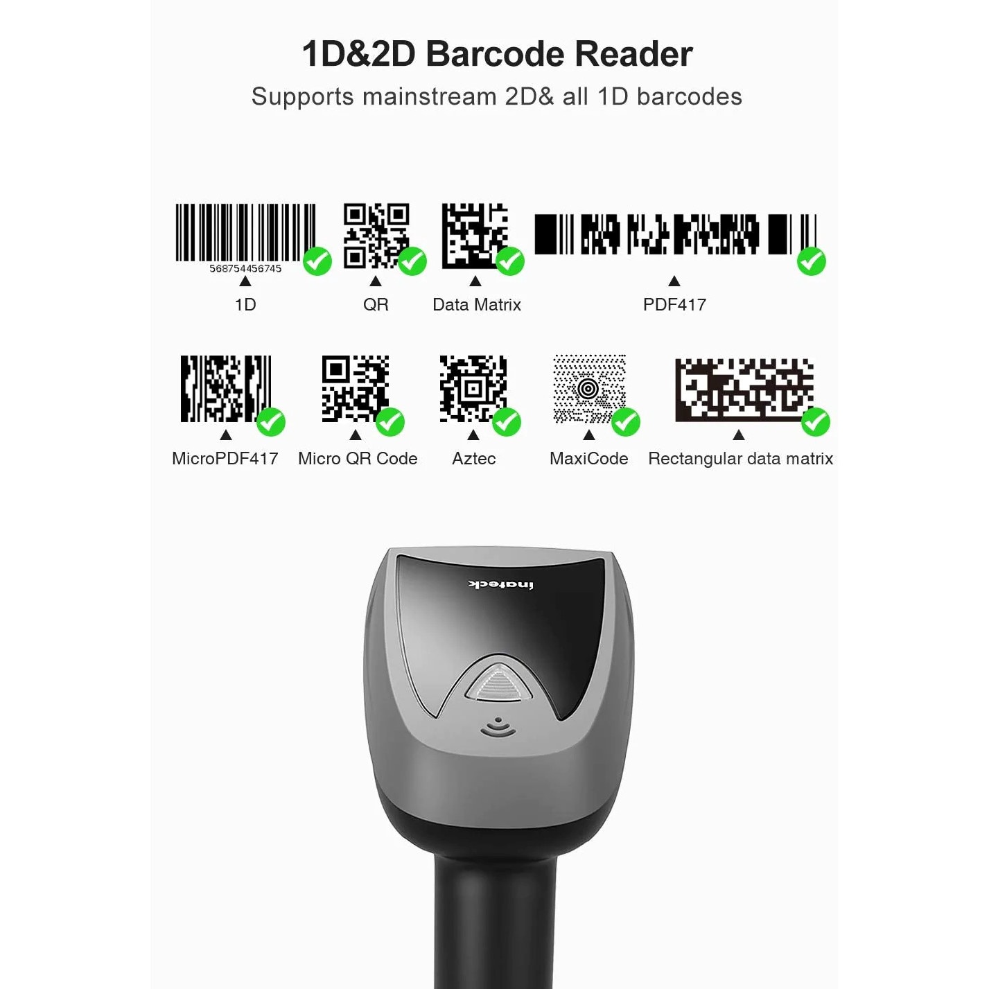 Безжичен Bluetooth 1D 2D скенер за QR четец на баркодове със смарт ...