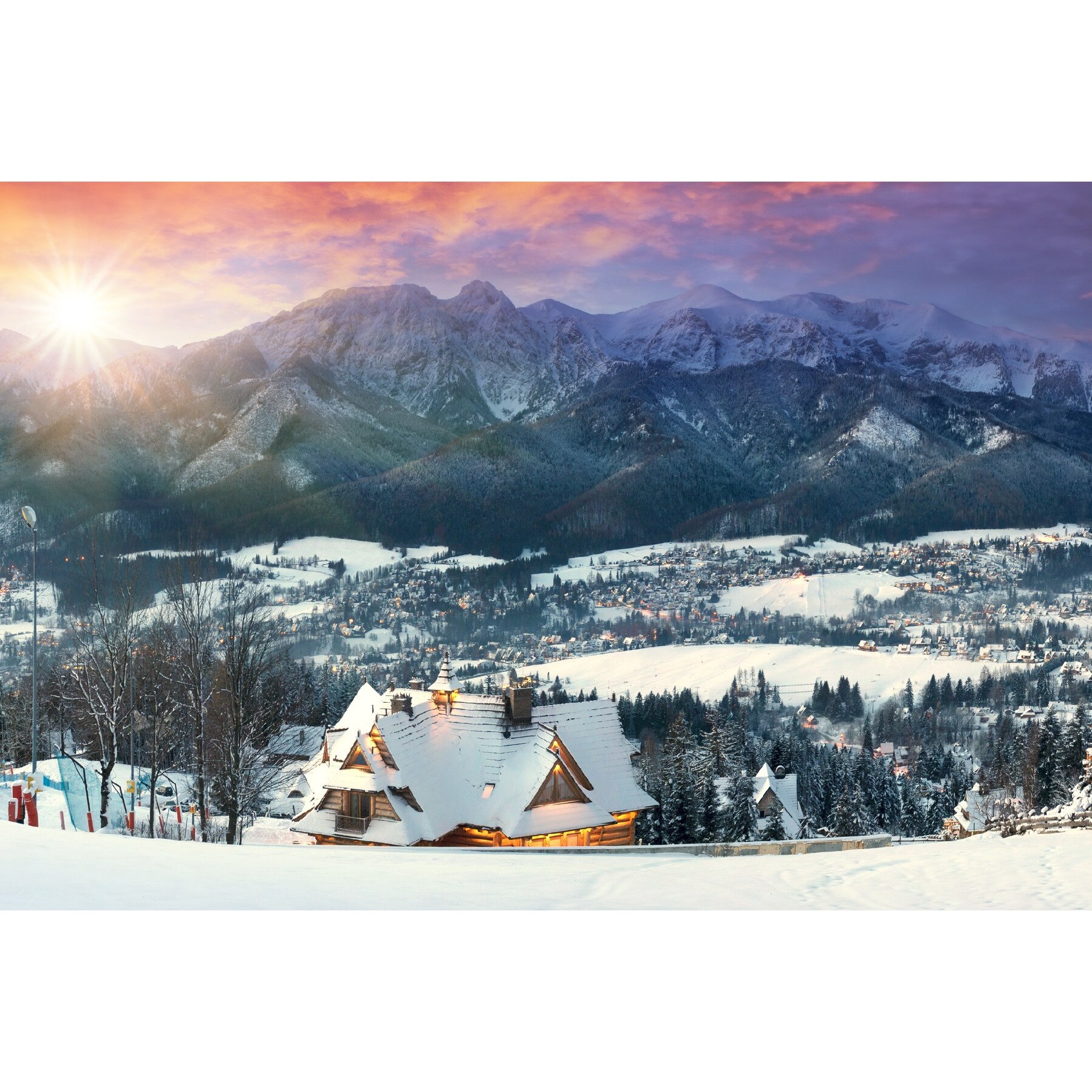 Fototapet Apus Zakopane Munti Peisaj 3D 180 x 120 cm Vlies, Cer colorat ...