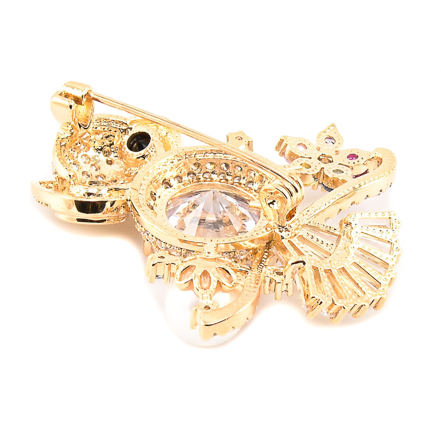 Brosa in forma de bufnita cu cristale tip swarovski, placata cu aur 18k ...