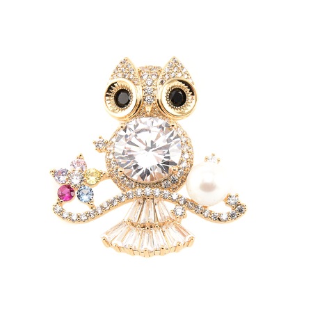 Brosa in forma de bufnita cu cristale tip swarovski, placata cu aur 18k ...