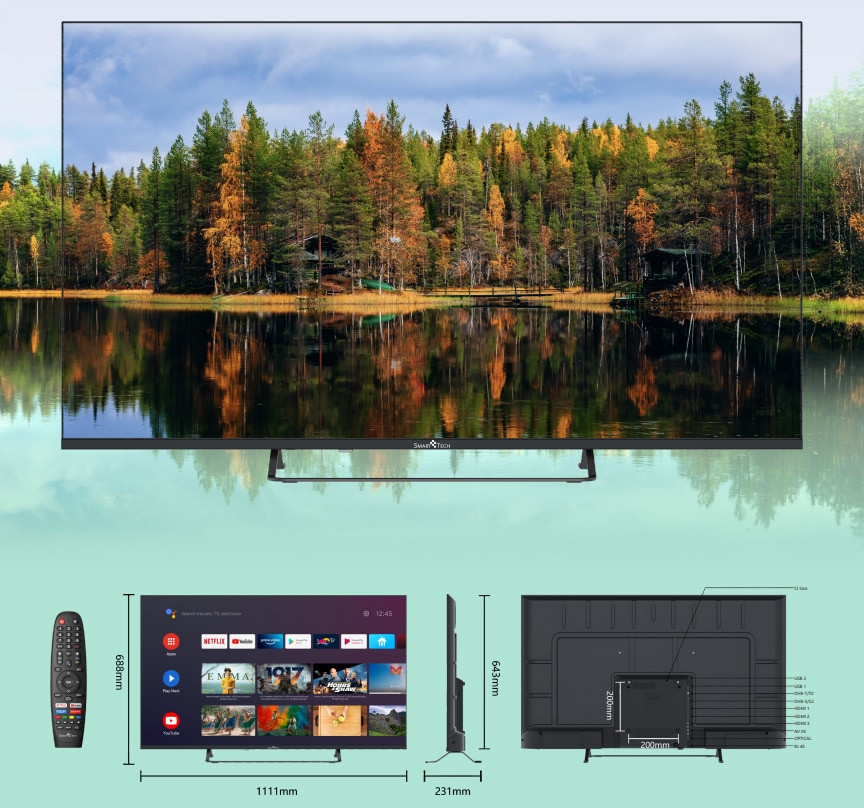 Телевизор LED Smart Tech 50UA10V3, 50" (126 см), Smart Android, 4K ...