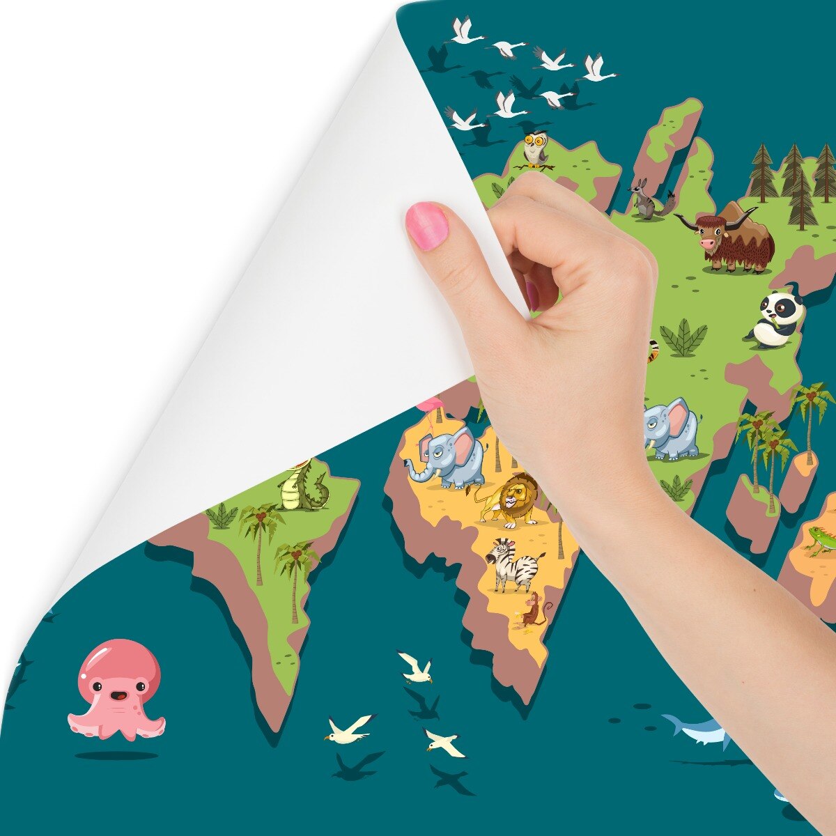 Fototapet Harta Lumii Animale Oceane 3D 270 x 180 cm Modern vlies ...