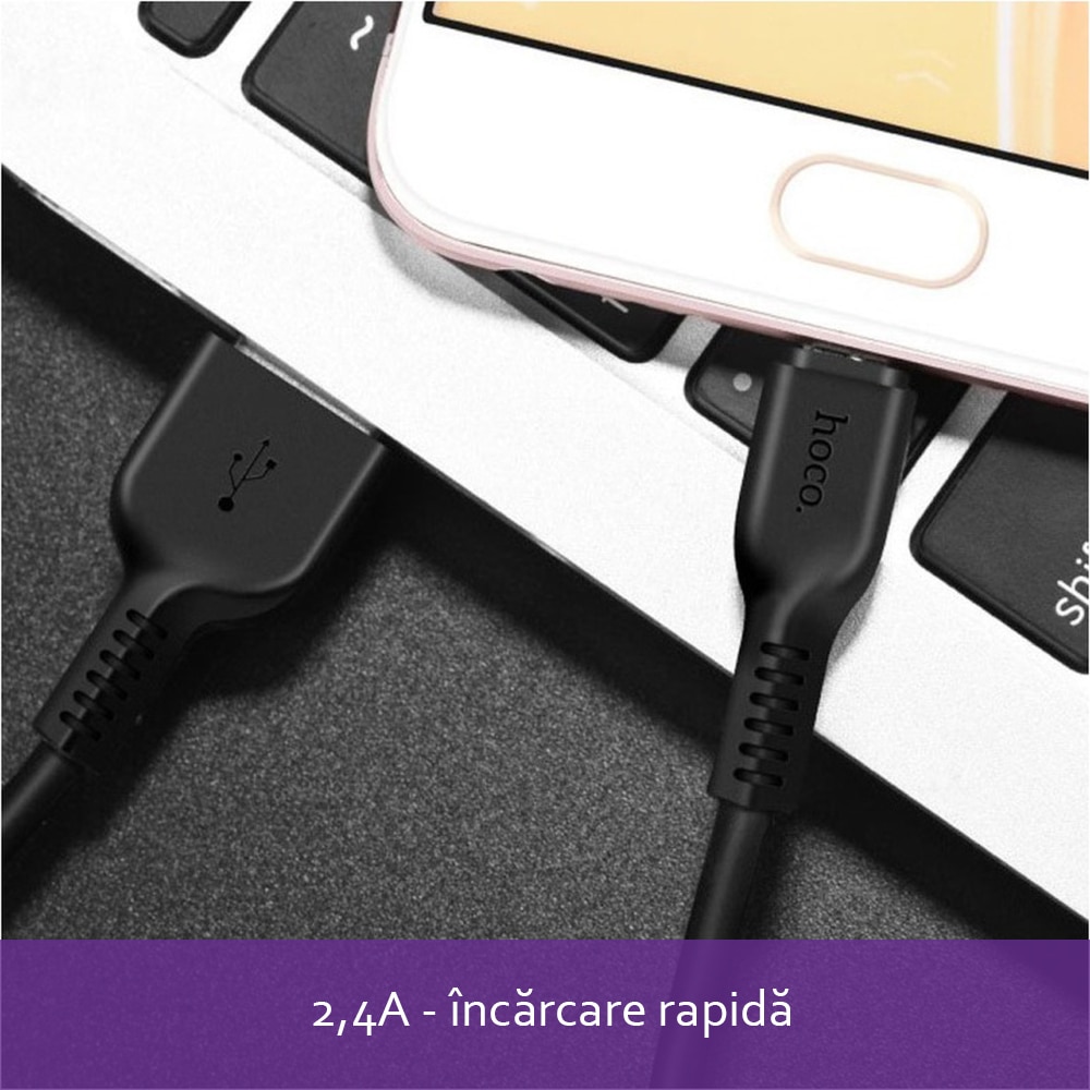 Cablu date X20 Flash USB-A to USB Type-C, 10 W, 2 A, 1 m, Negru - eMAG.ro