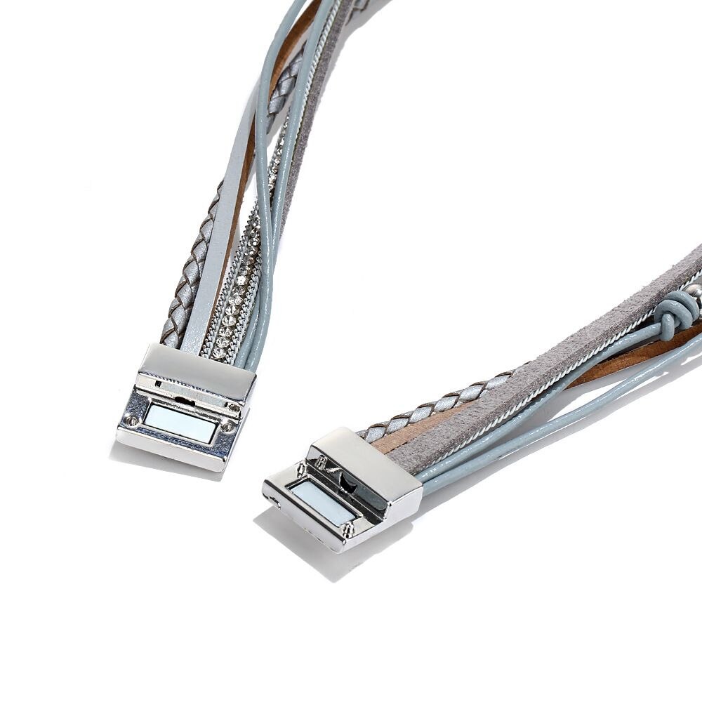 Bratara dama gri cu catarama magnetica din piele multistrat de moda ...