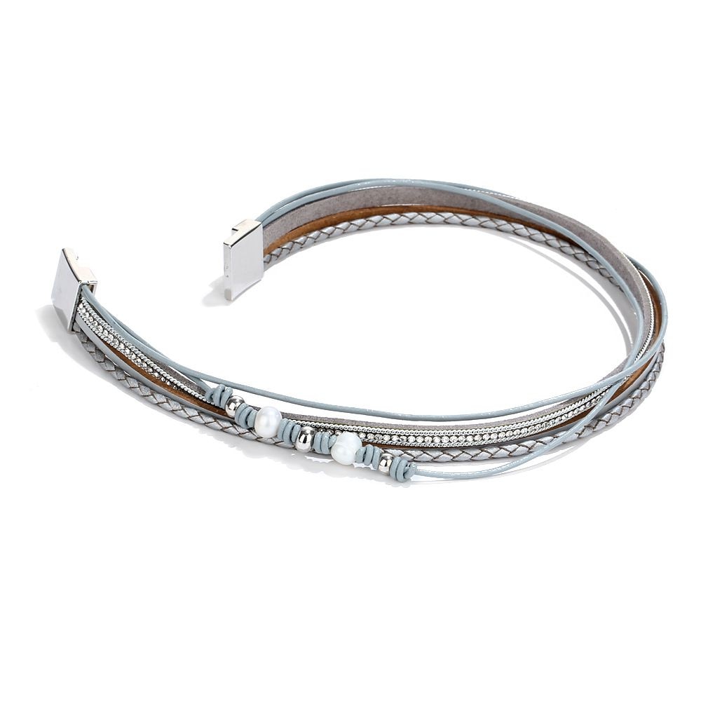 Bratara dama gri cu catarama magnetica din piele multistrat de moda ...