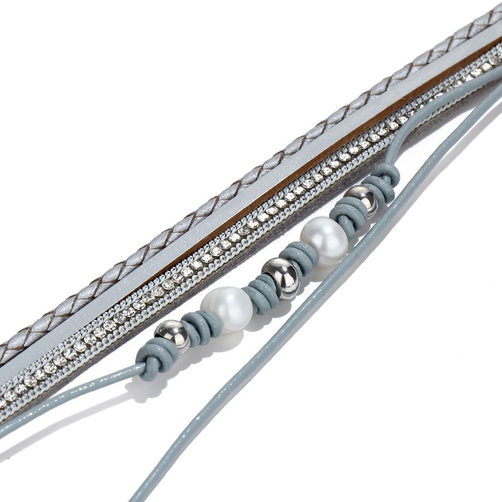 Bratara dama gri cu catarama magnetica din piele multistrat de moda ...