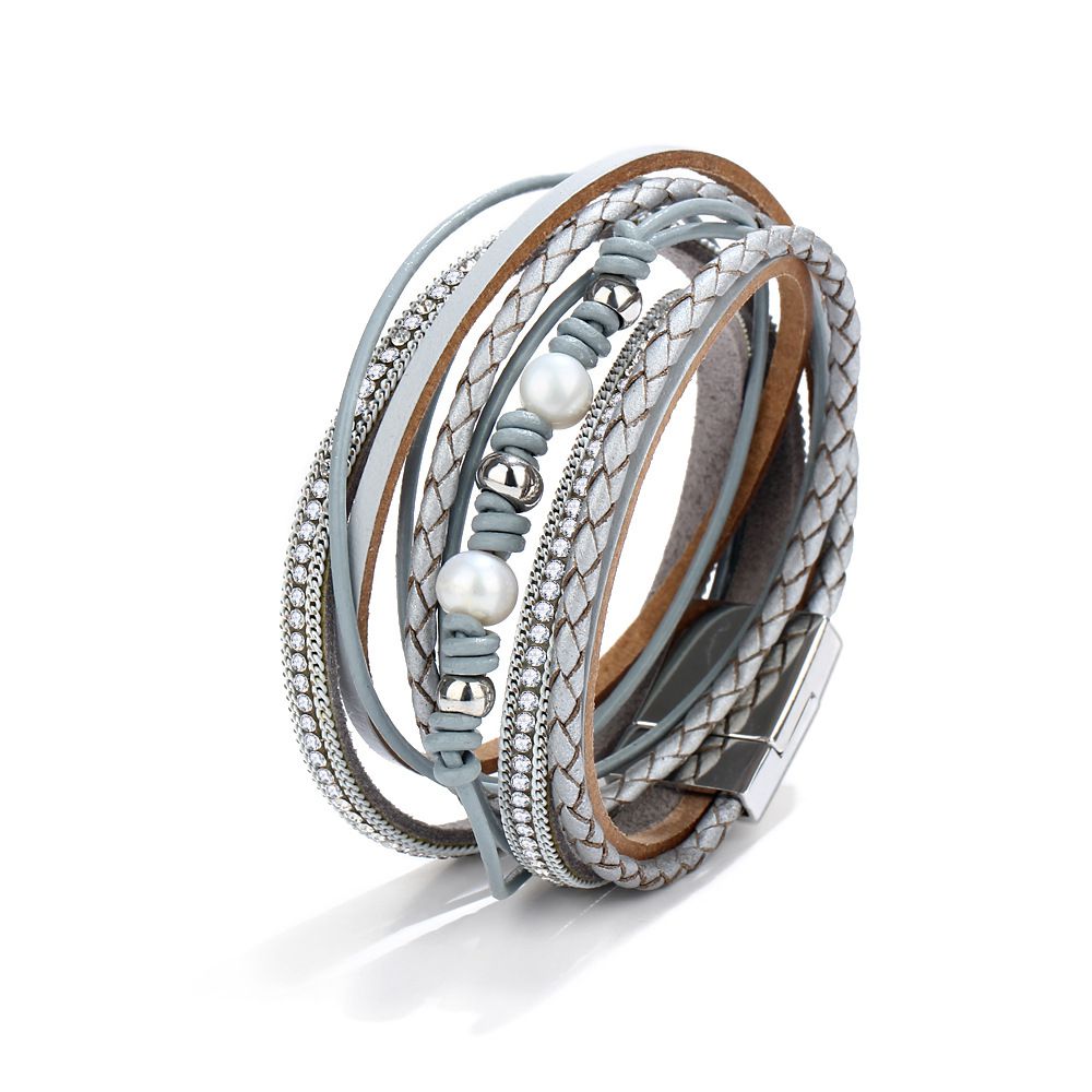 Bratara dama gri cu catarama magnetica din piele multistrat de moda ...