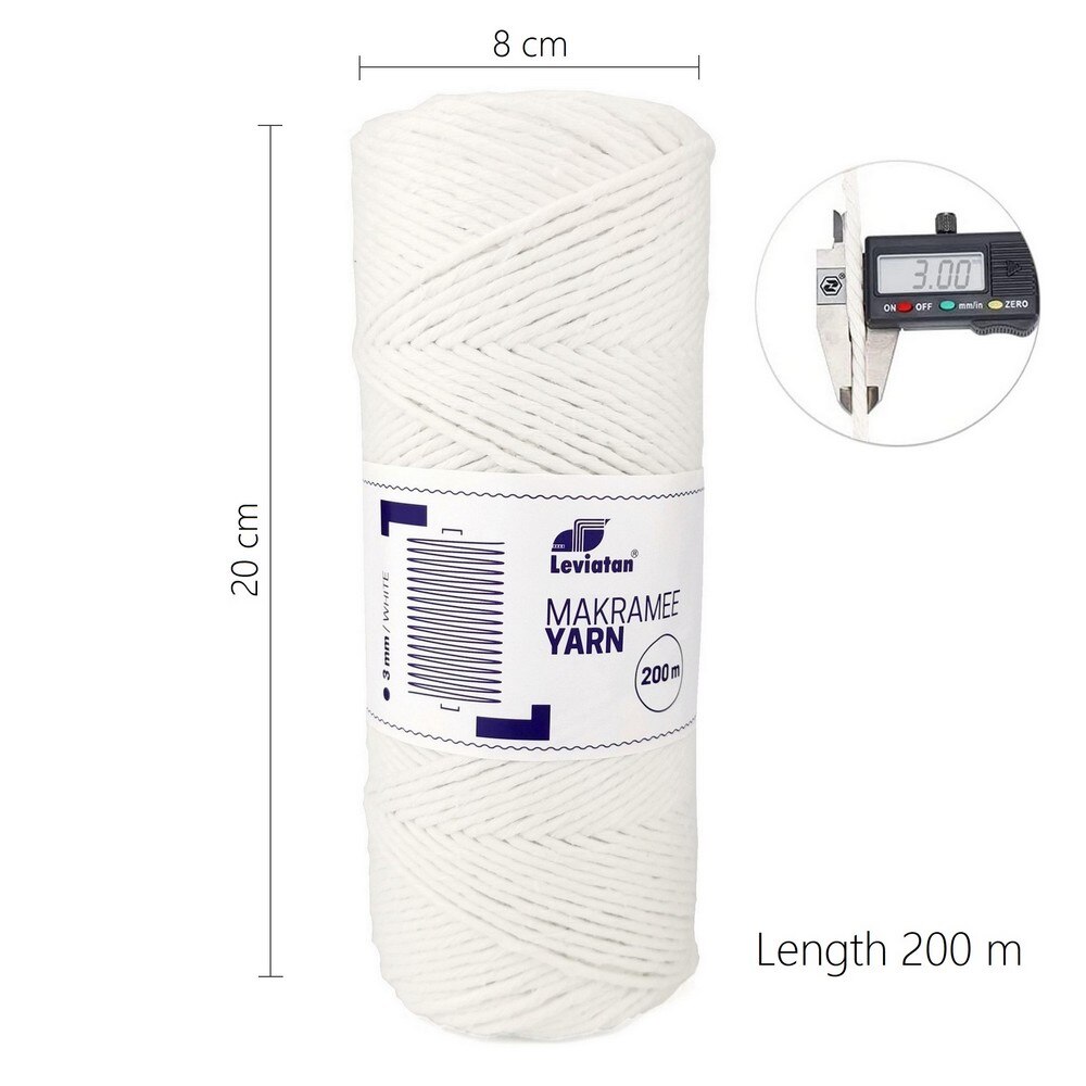 Fir textil macrame, Leviatan, Bumbac, 3mm / 200m, Alb - eMAG.ro