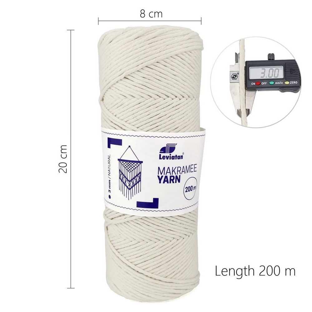 Fir textil macrame, Leviatan, Bumbac, 3mm / 200m, Crem - eMAG.ro