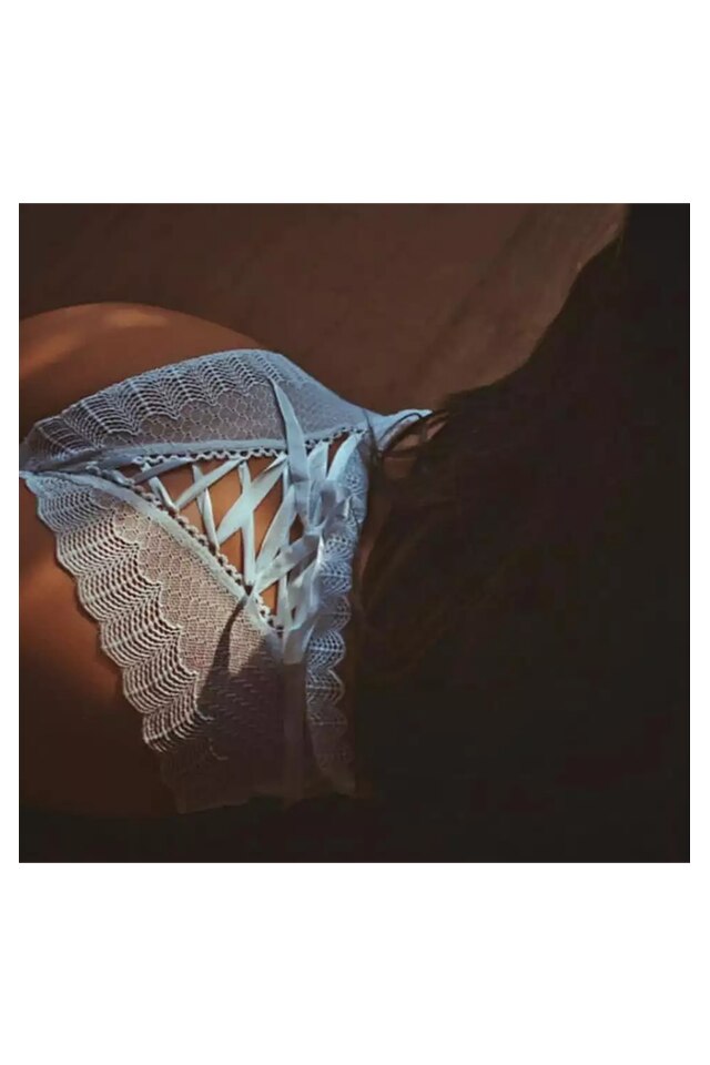 Секси бельо 2 части, сутиен и гащички, дантела, бяло, модел за меден месец, размер XL, EFAYN ...