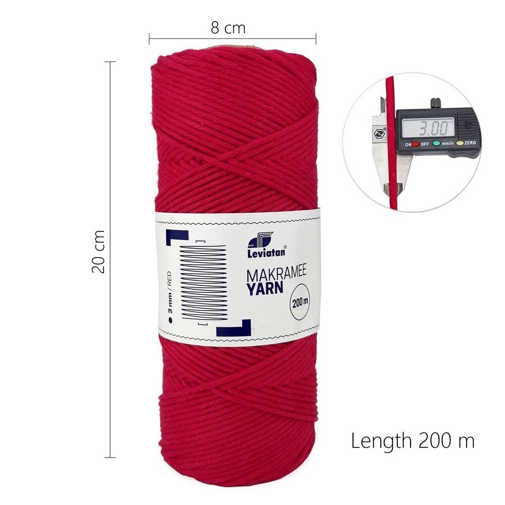 Fir textil macrame, Leviatan, Bumbac, 3mm / 200m, Rosu - eMAG.ro