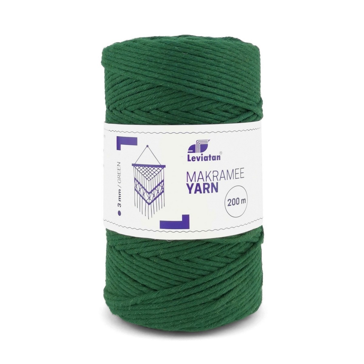 Fir textil macrame, Leviatan, Bumbac, 3mm / 200m, Verde - eMAG.ro