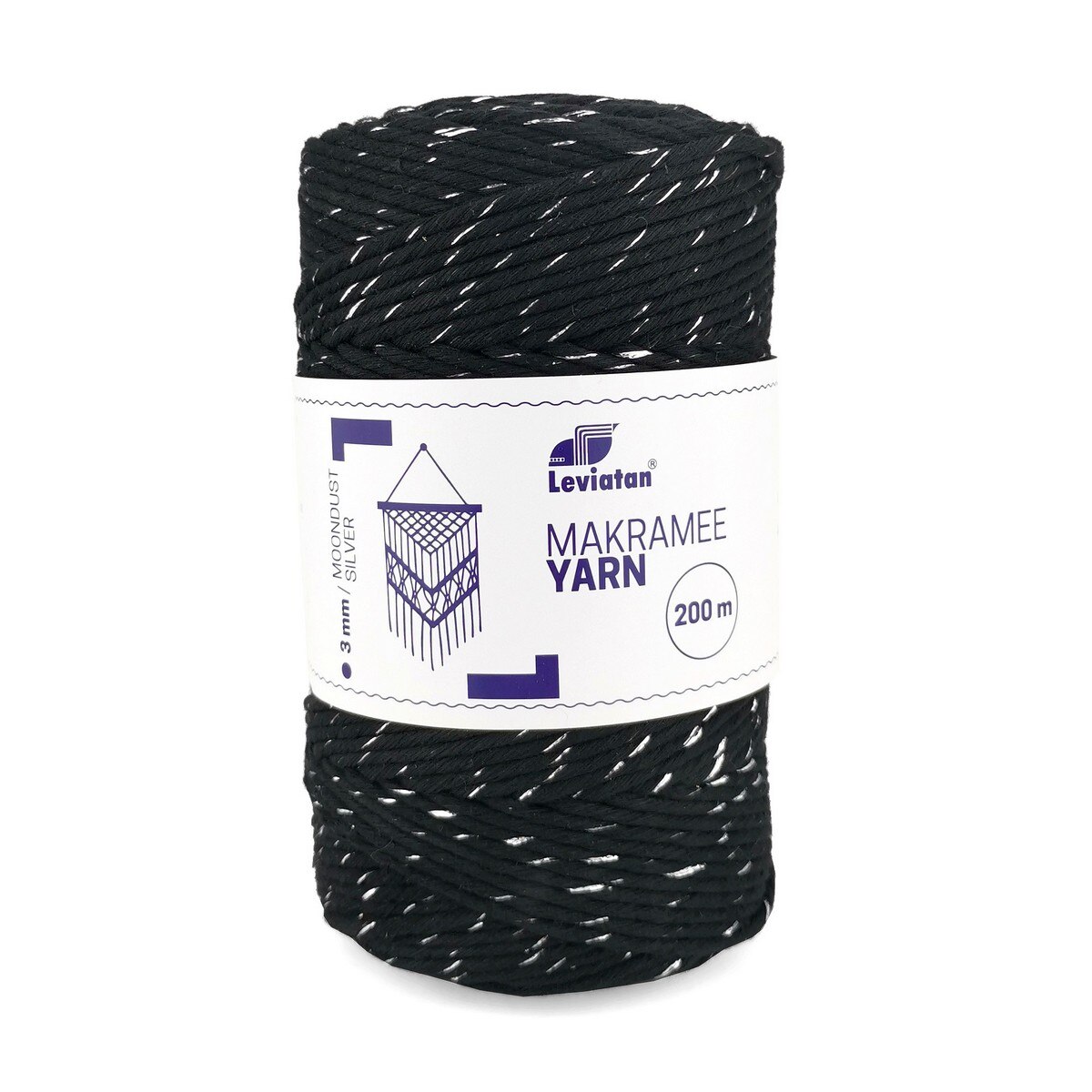 Fir textil macrame, Leviatan, Bumbac, 3mm / 200m, Negru/Argintiu - eMAG.ro