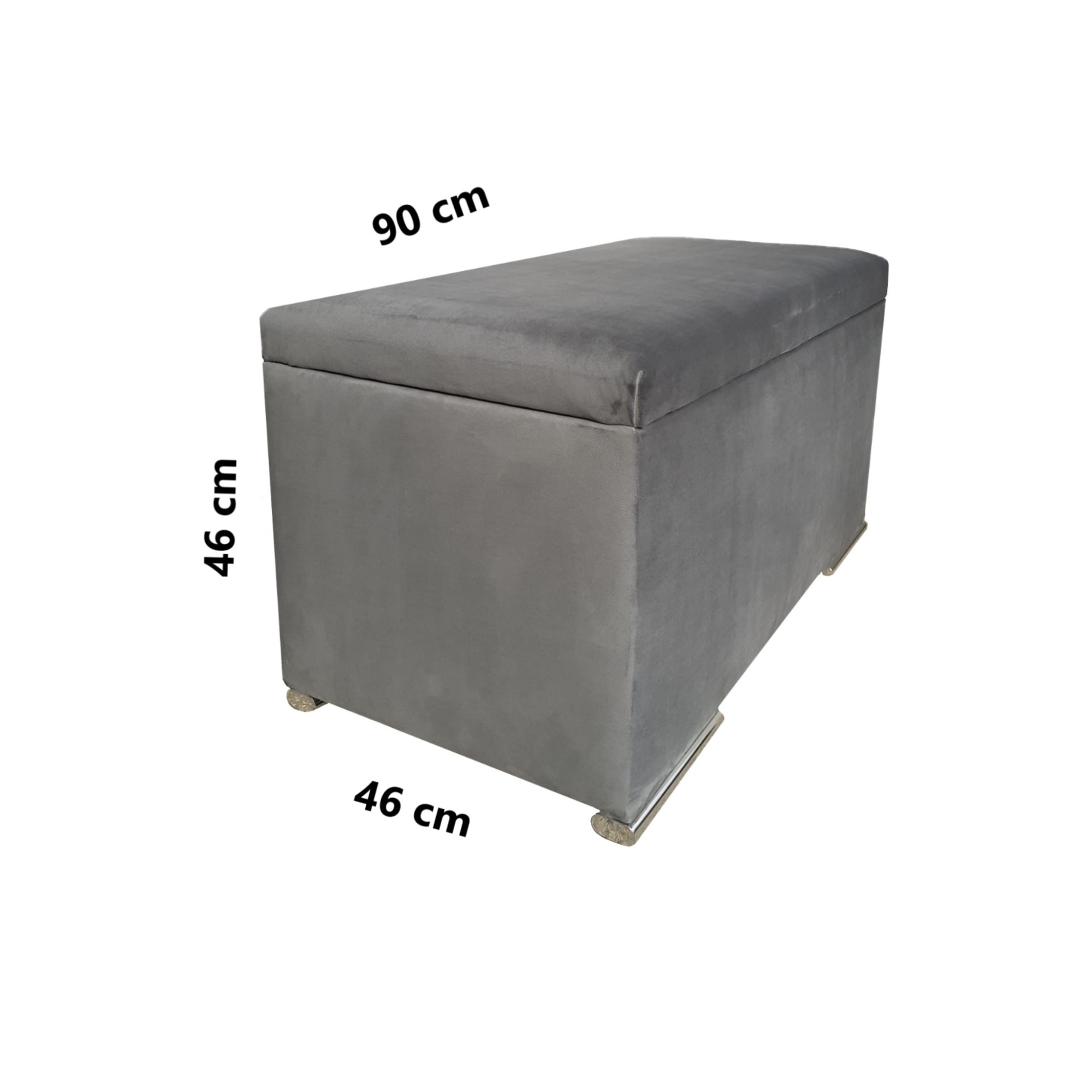 Bancheta tapitata, Royal, cu spatiu de depozitare, catifea gri, 90 x 46 ...