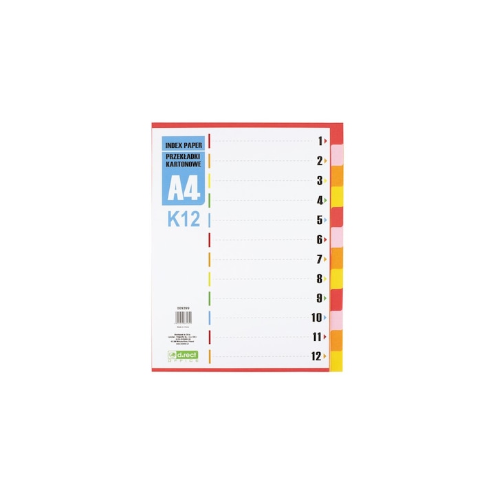Separatoare de carton, D.Rect, A4, 1-12, Multicolor - eMAG.ro
