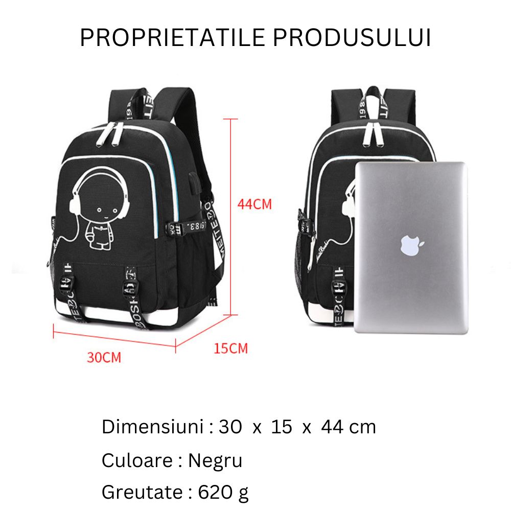 Ghiozdan smart AlexVerity, port USB si jack pentru casti, cabluri ...