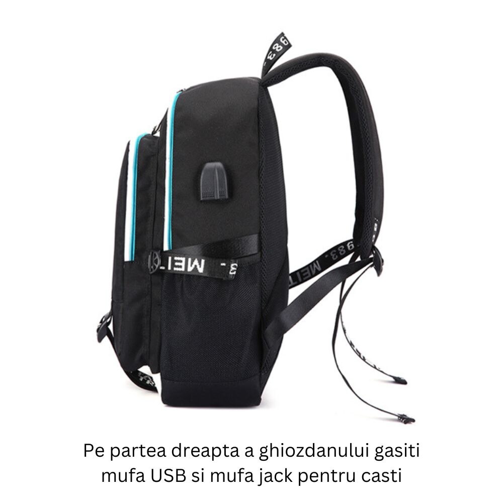 Ghiozdan smart AlexVerity, port USB si jack pentru casti, cabluri ...