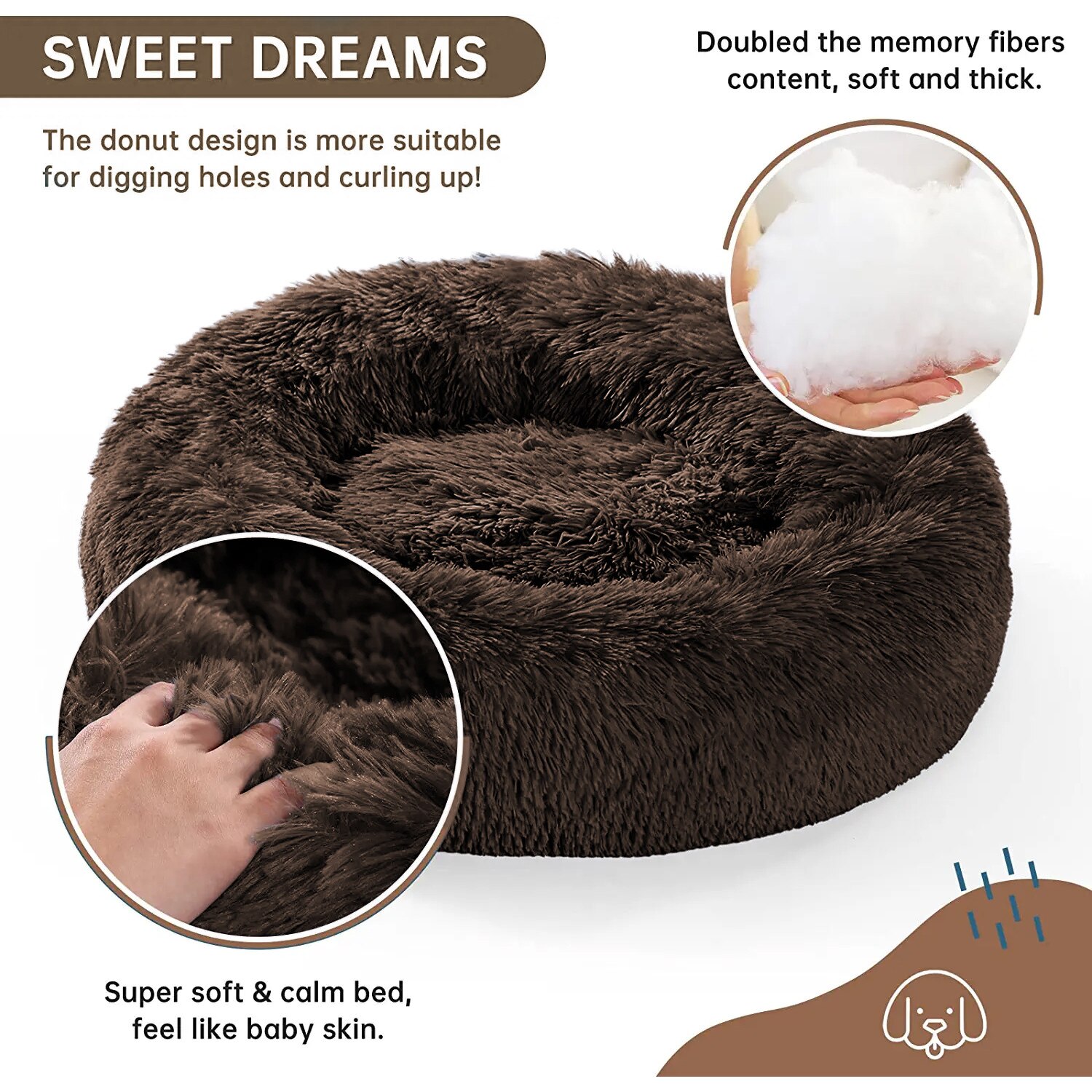 Pat pentru caini si pisici, Ronyes Rotund Plush confortabil Culcus ...