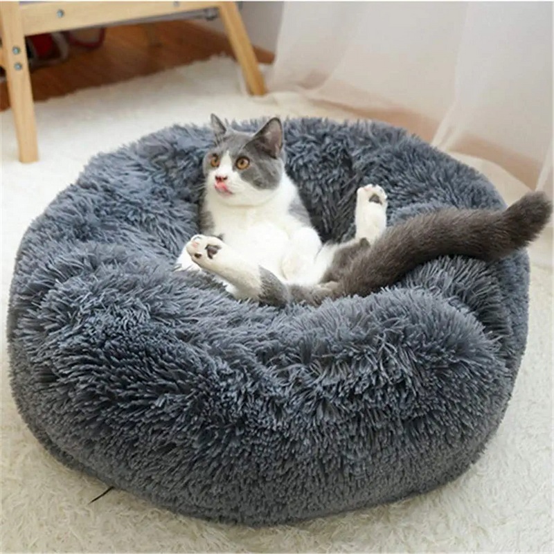 Pat pentru caini si pisici, Ronyes Rotund Plush confortabil Culcus ...