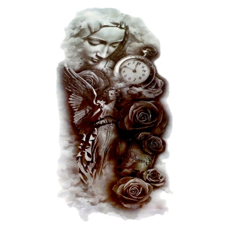 Tatuaj temporar, Ingerul timpului, GF1008, 9 x 17 cm, Negru - eMAG.ro